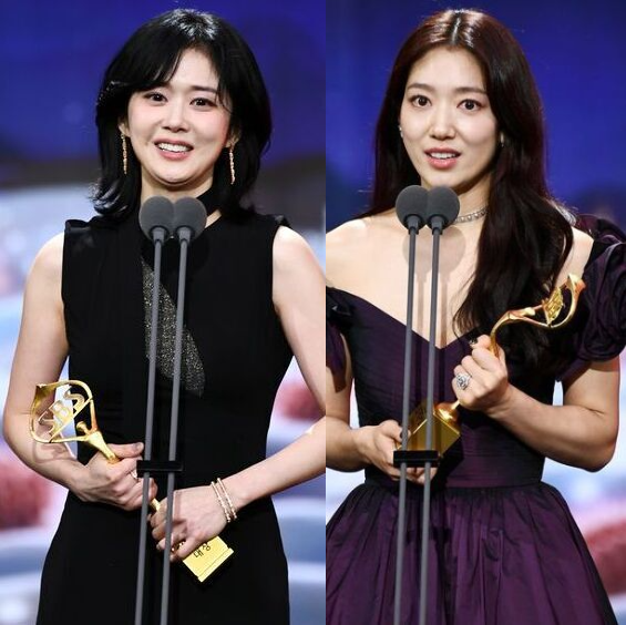 チャン・ナラ「2024 SBS演技大賞」で初の大賞を受賞し涙…パク・シネは夫に感謝 - Kstyle