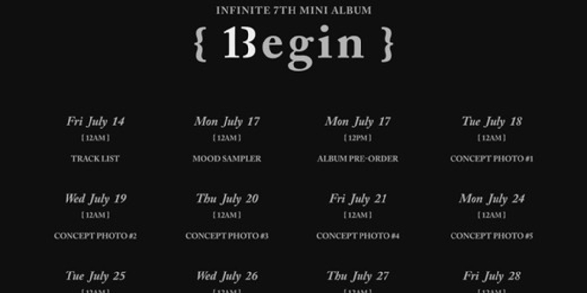INFINITE、7thミニアルバム「13egin」スケジュールを公開…様々なコンテンツを予告 - Kstyle